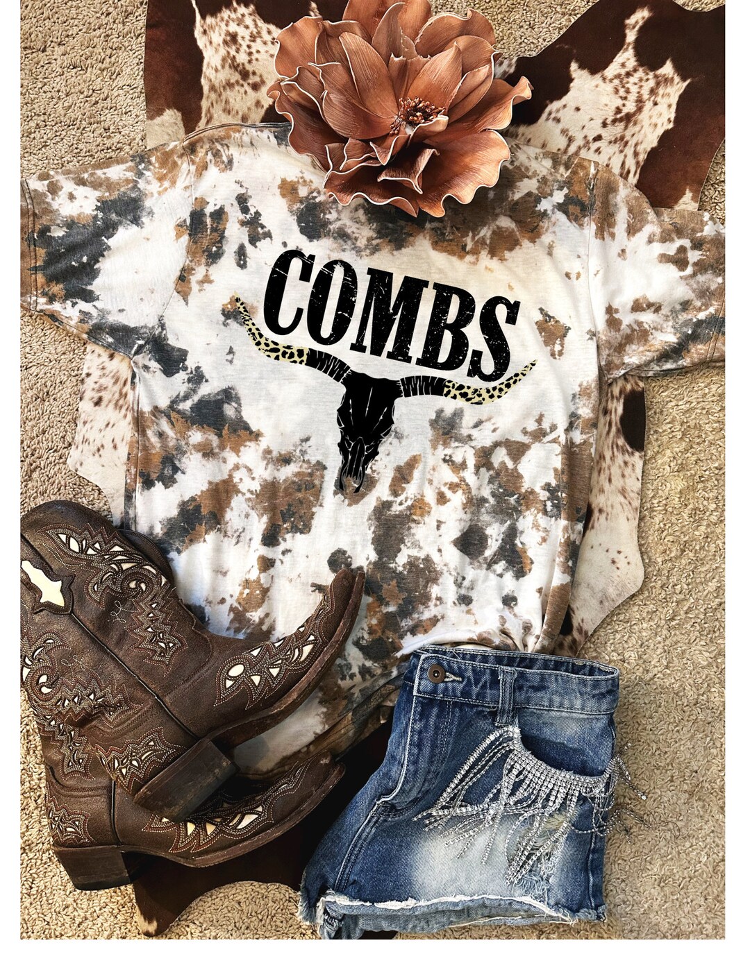 Cow Print Bleaching Name Bullskull Combs Tshirt All Sizes - Etsy