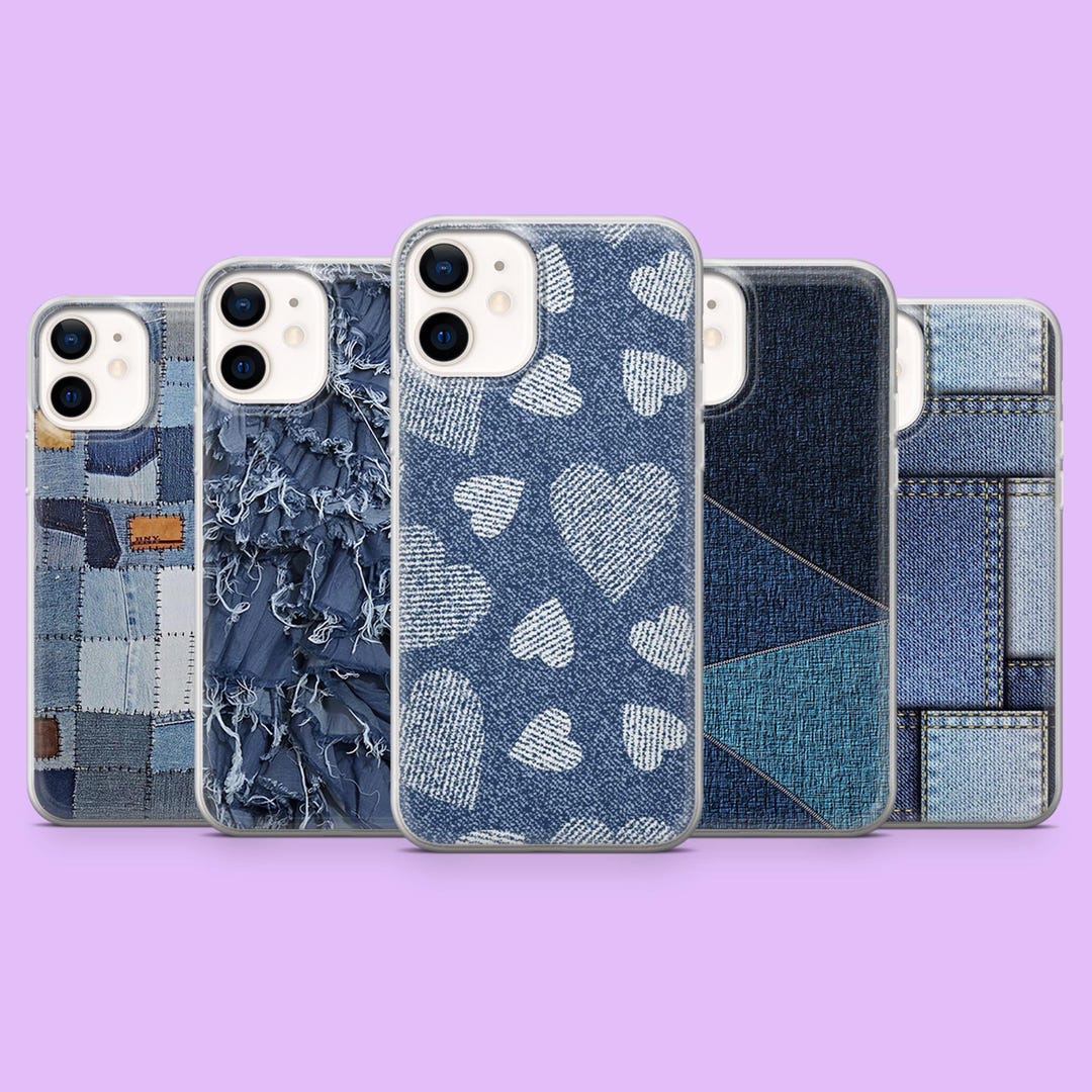 Denim Phone Case Midnight Blue Aesthetic Patchwork Cover for iPhone 16E ...