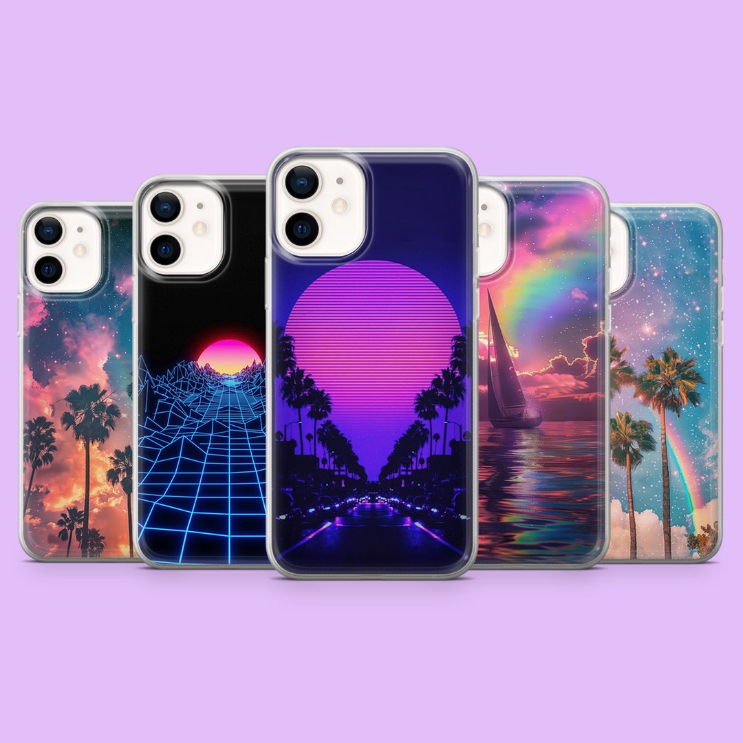 Synthwave Phone Case Neon Palms Vaporwave Cover for iPhone 16, 15, 14 ...