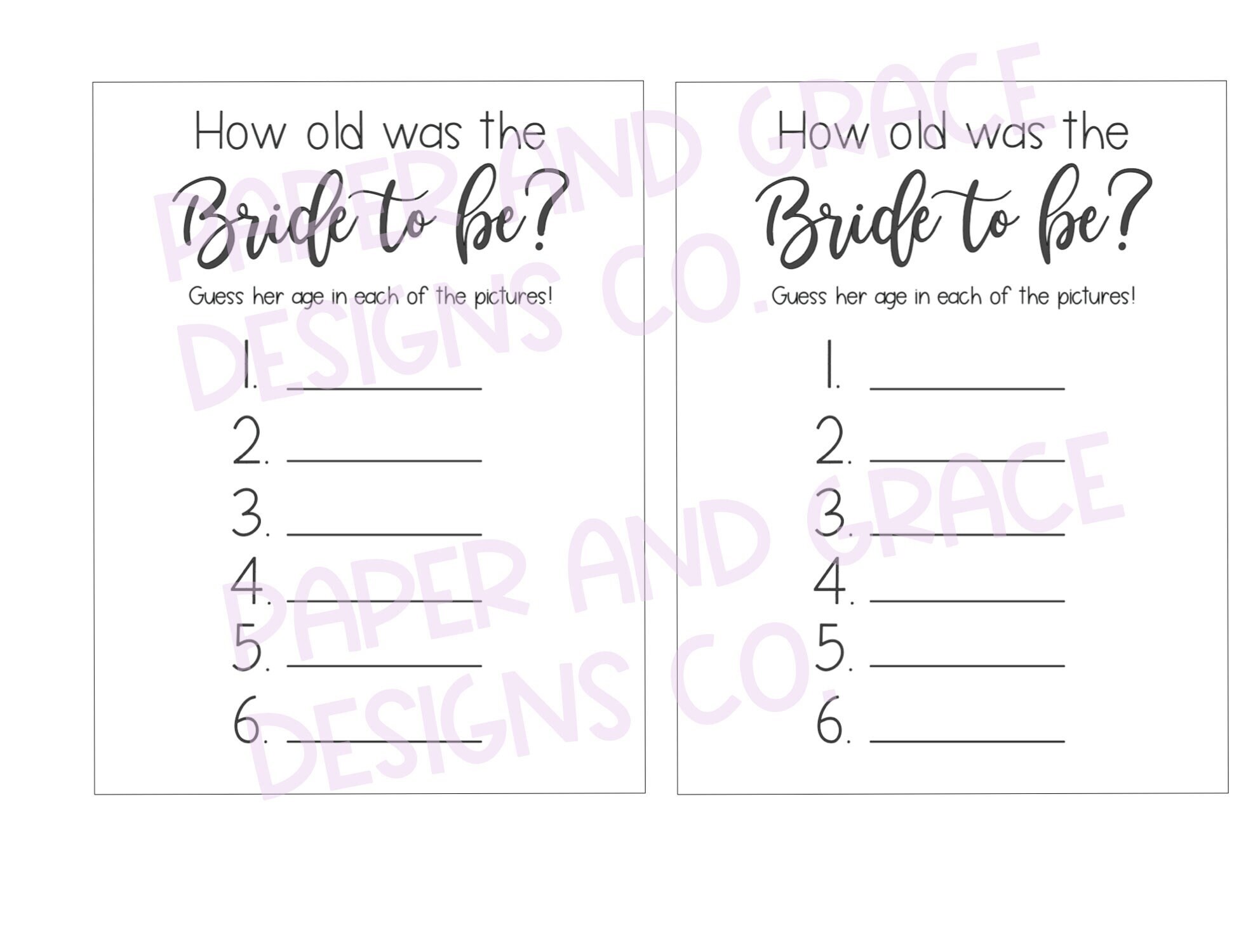 Bridal Shower Game ~ Guess the Bride's Age ~ Bridal Shower Game ...