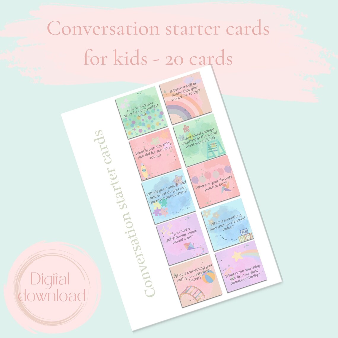 Printable Conversation Starter Cards for Kids, Mental Health, Wellbeing ...