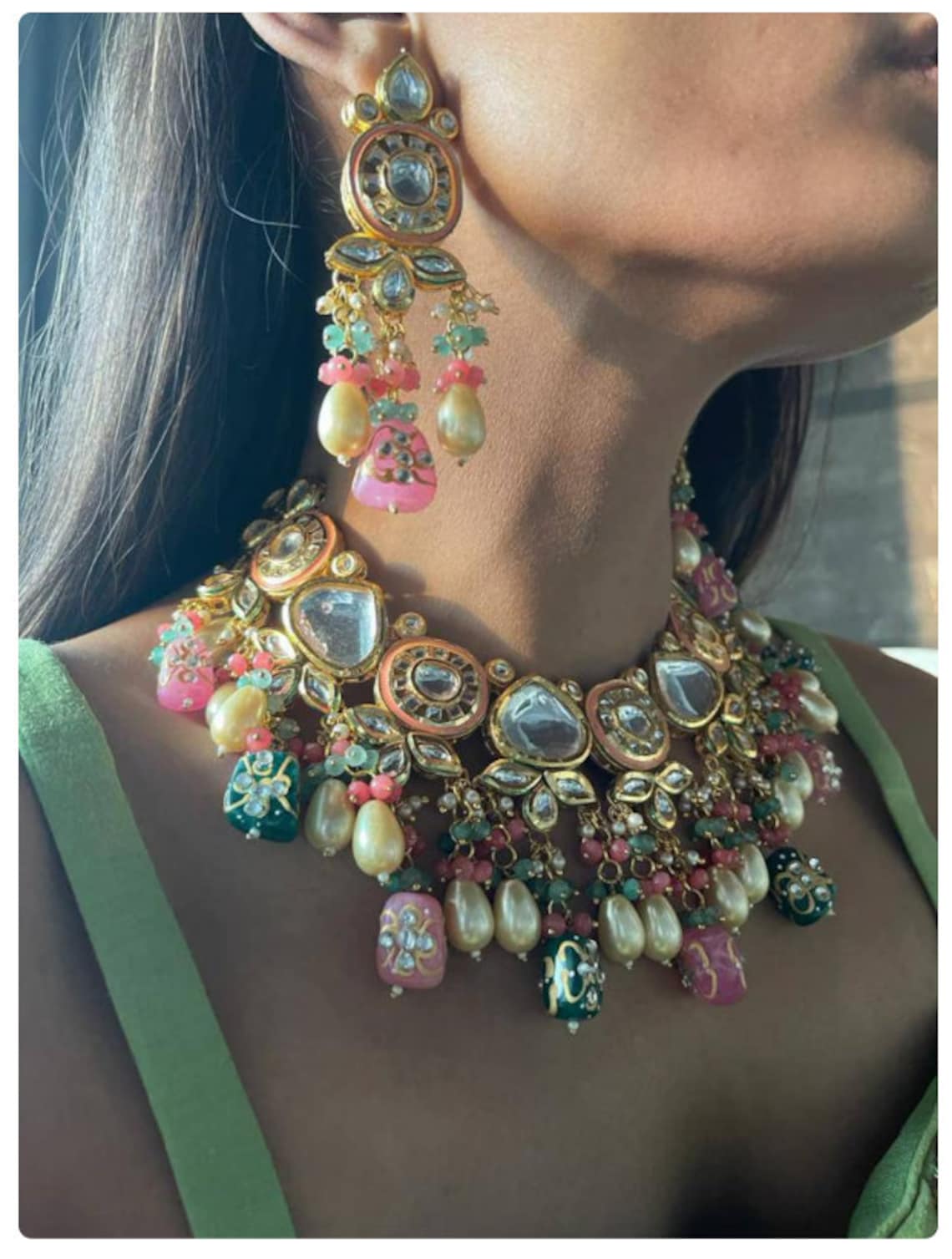 Meenakari Jadau Kundan Kundan Bridal Choker Set, Tanjore Semiprecious ...