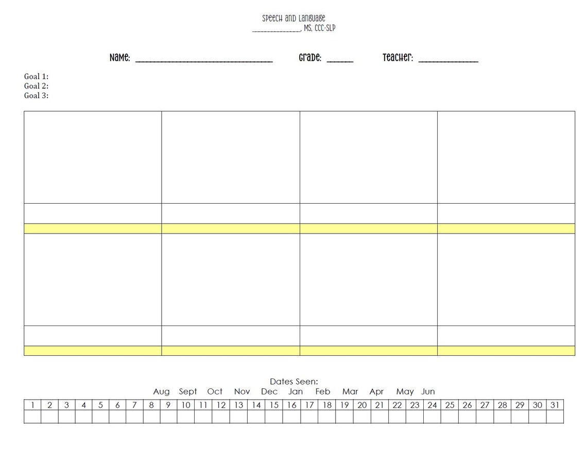 Monthly Speech Language Therapy Data Log, SLP Progress Monitoring, SLPA ...