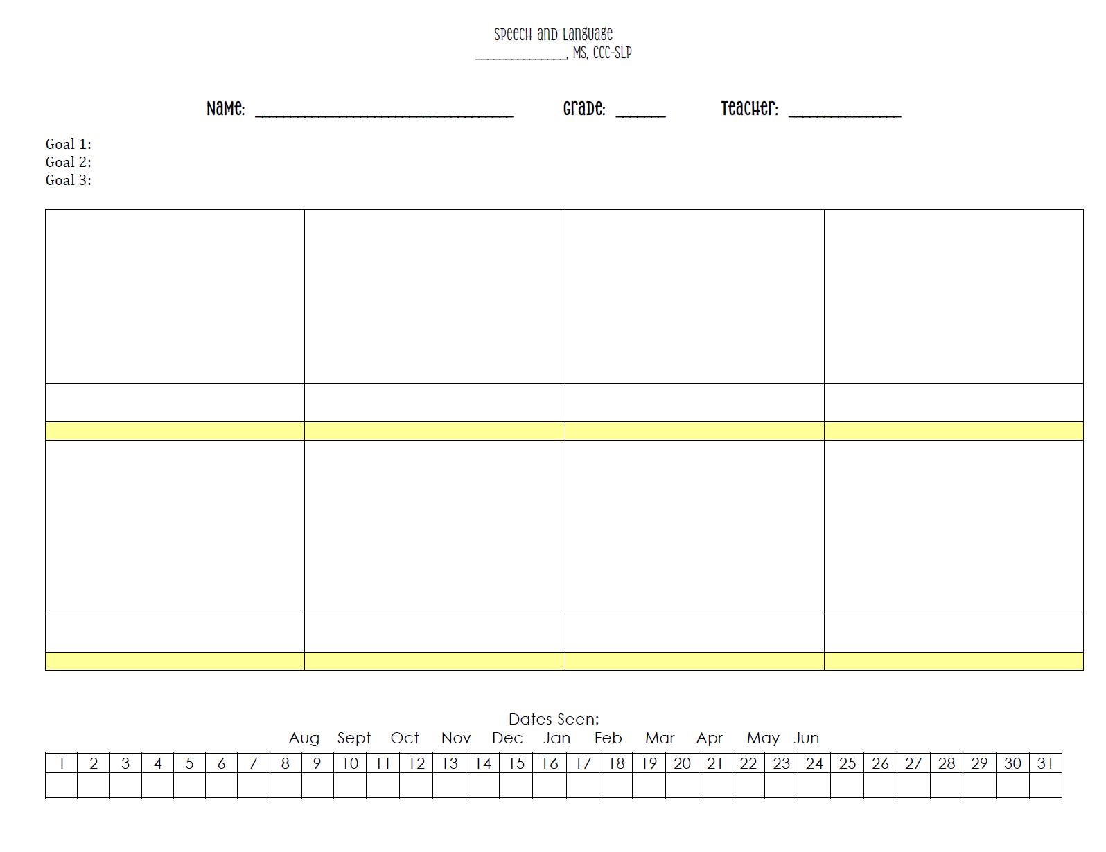 Monthly Speech Language Therapy Data Log, SLP Progress Monitoring, SLPA ...