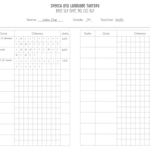 Speech Language Therapy Articulation Data Sheet, Speech Artic Notes ...