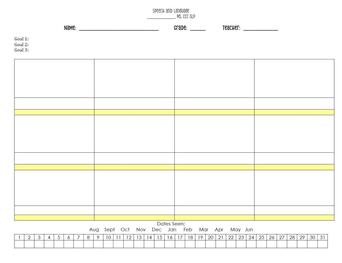 Monthly Speech Language Therapy Data Log, SLP Progress Monitoring, SLPA ...