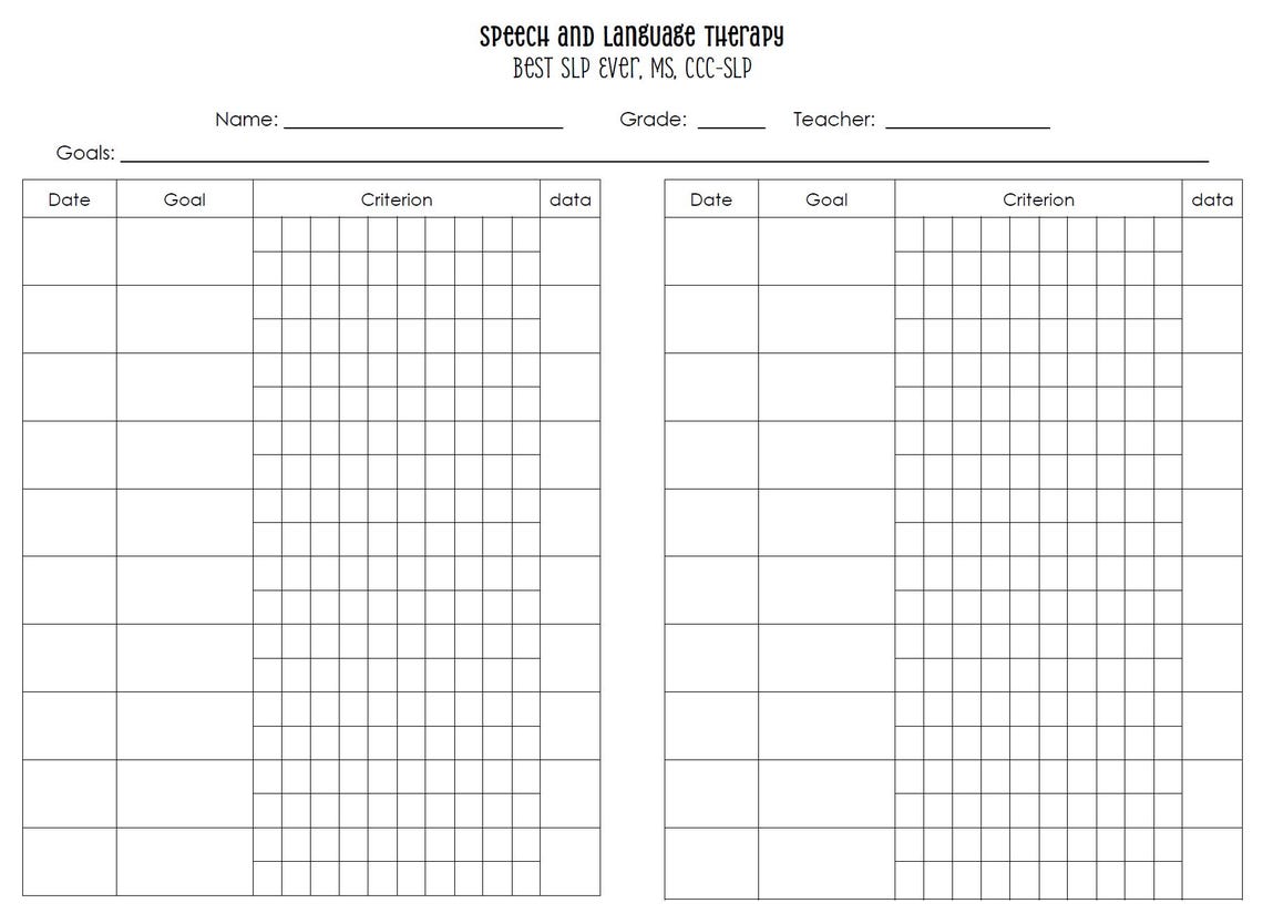 Speech Language Therapy Articulation Data Sheet, Speech Artic Notes ...