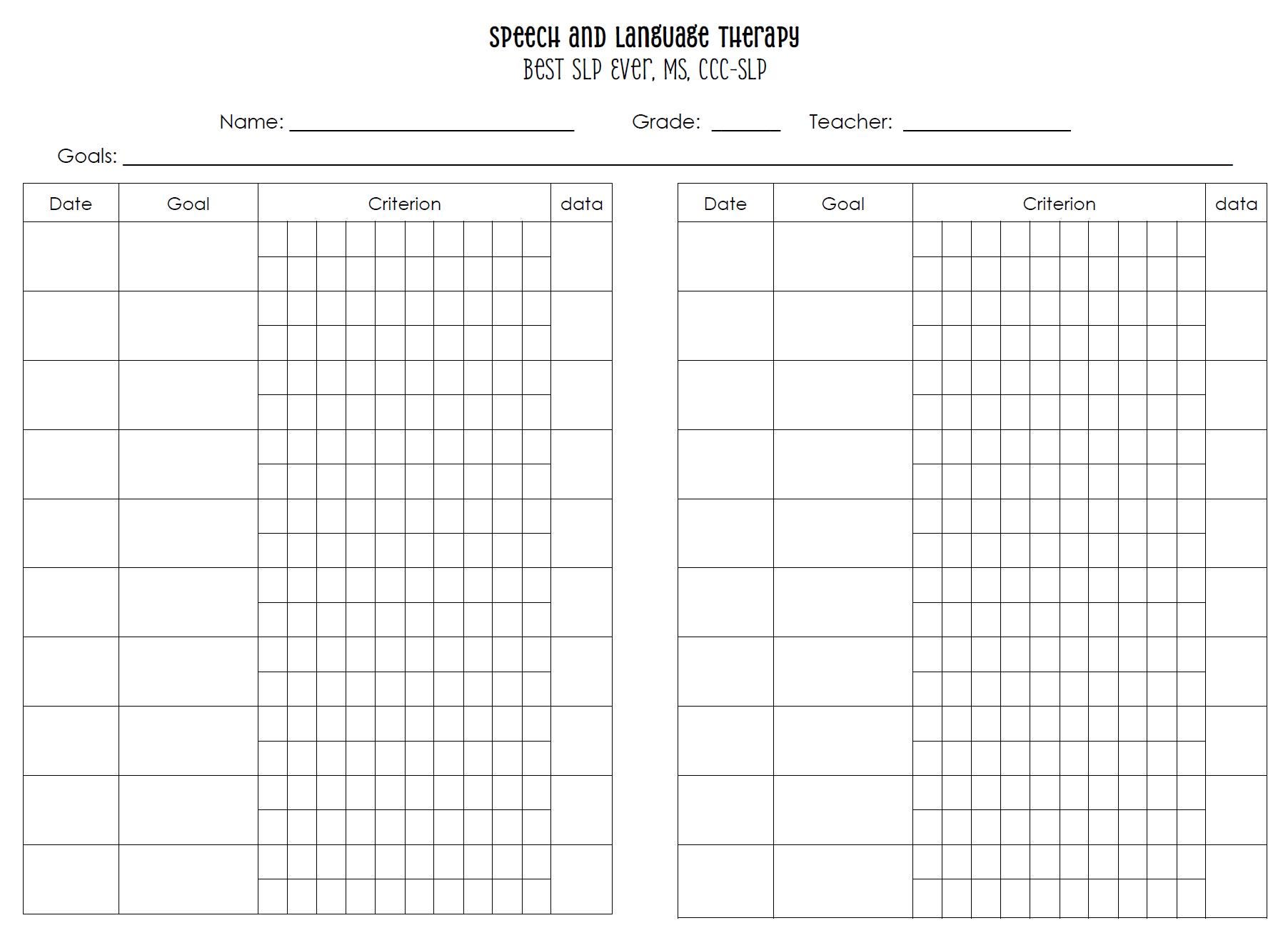 Speech Language Therapy Articulation Data Sheet, Speech Artic Notes ...
