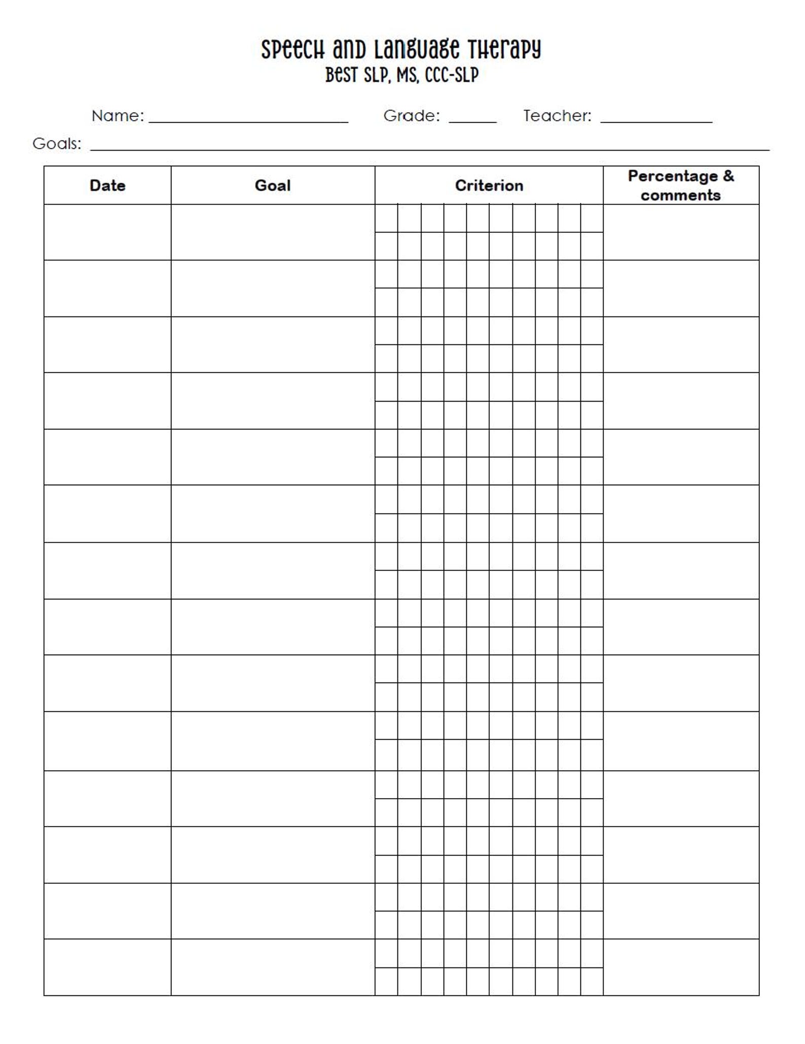 Articulation Speech Language Therapy Data Log, SLP Progress Monitoring ...