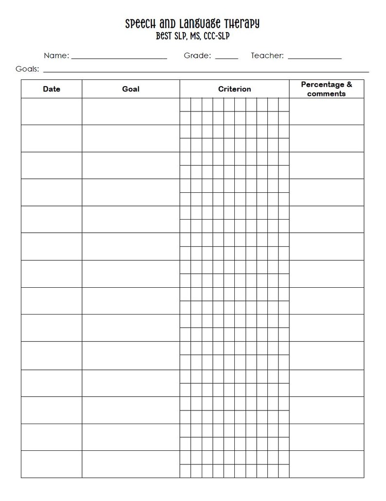 Articulation Speech Language Therapy Data Log, SLP Progress Monitoring ...