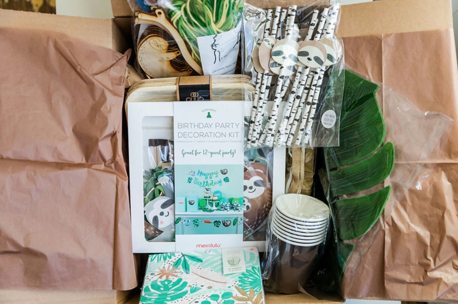 Sloth Birthday Theme Party Box, Sustainable Party Kit & Decor, Jungle ...
