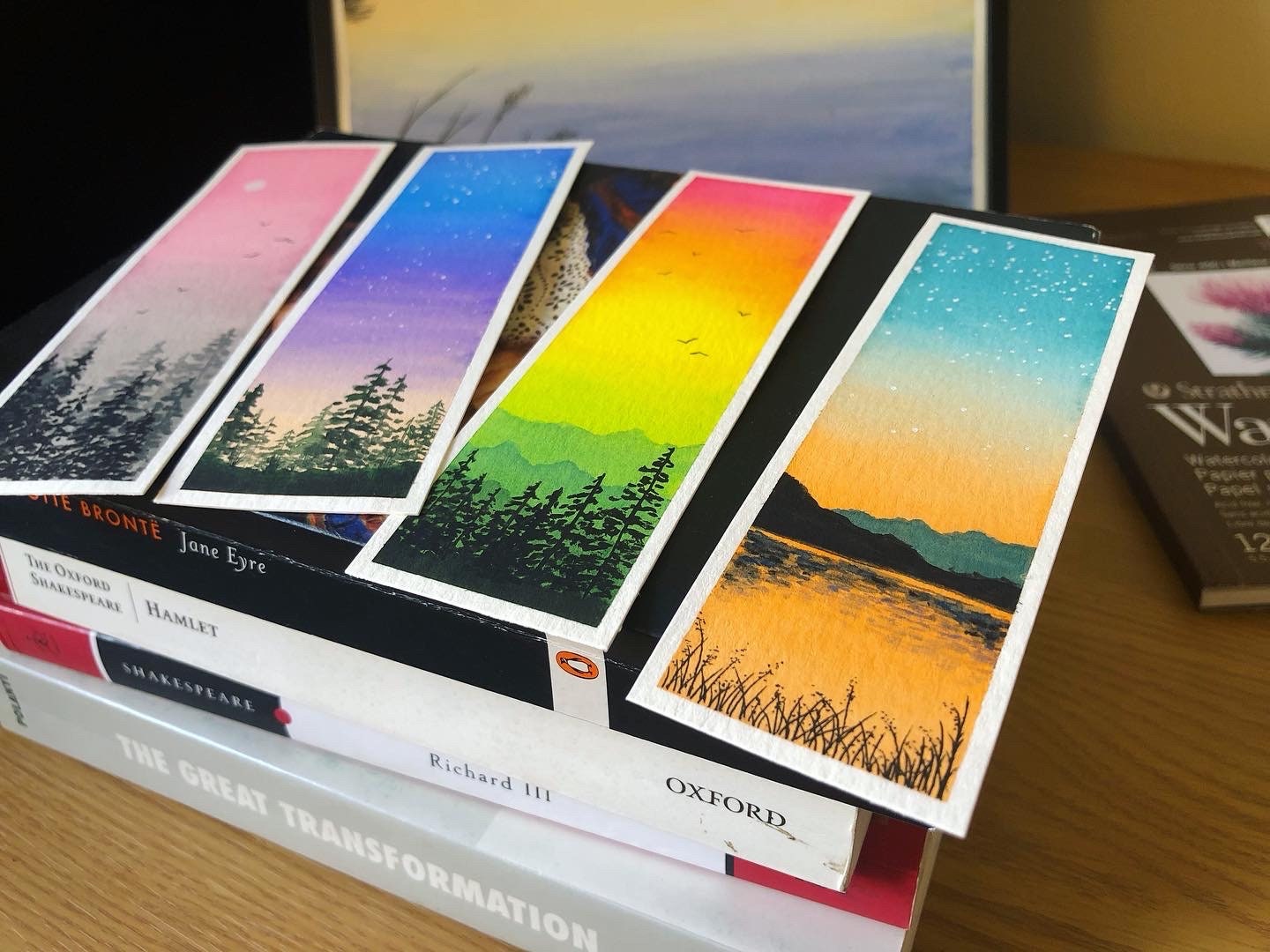 Original Hand Painted Scenery Bookmark, Customized Watercolor Bookmark ...