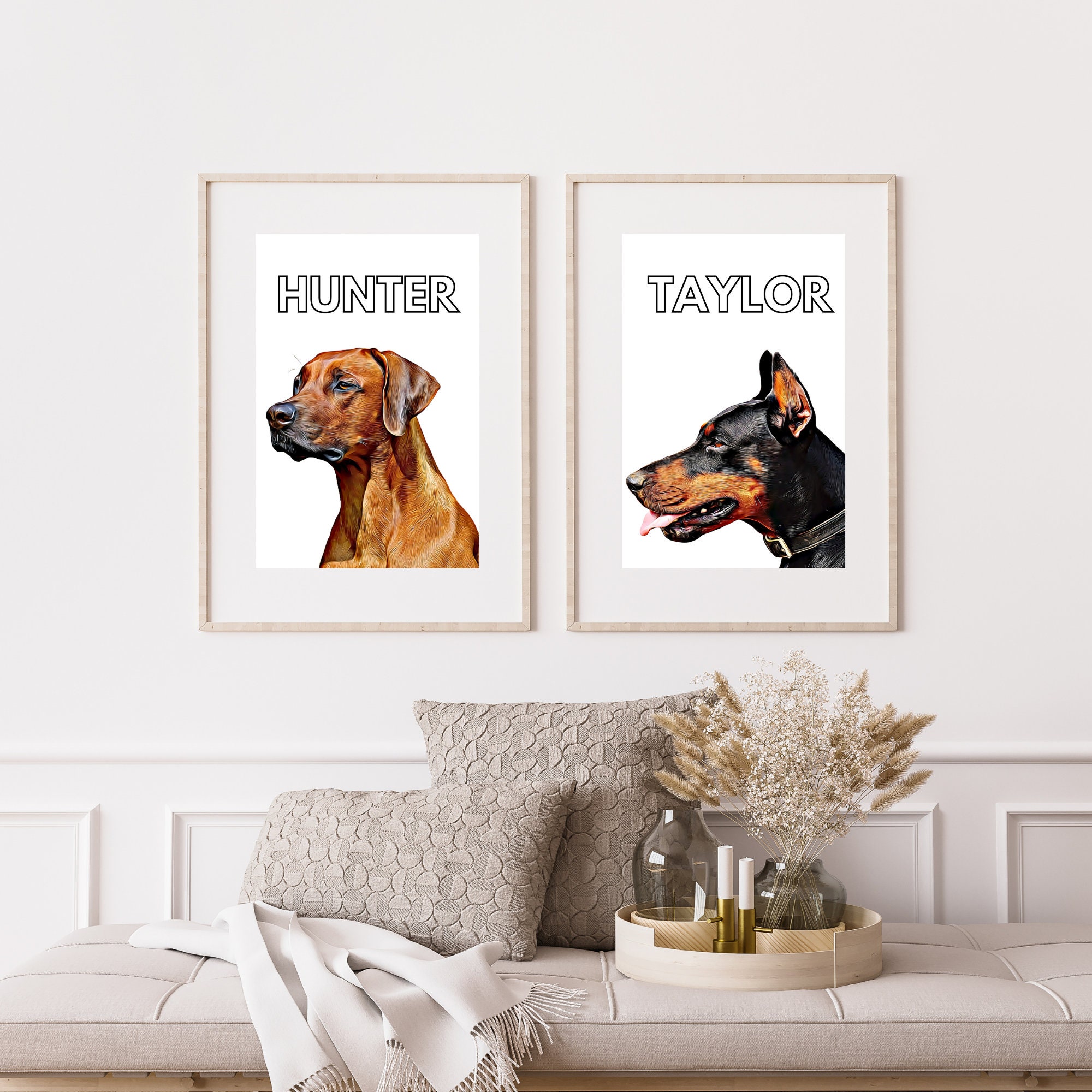 Custom Dog Portrait. Personalized Pet Poster With Photo & Name Dog Wall ...