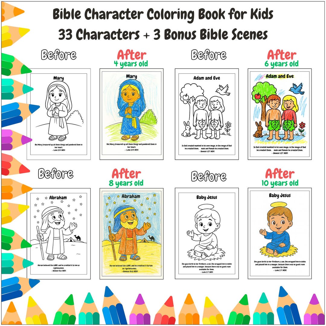 Bible Character Coloring Book for Kids, 33 Characters + 3 Bonus Bible ...