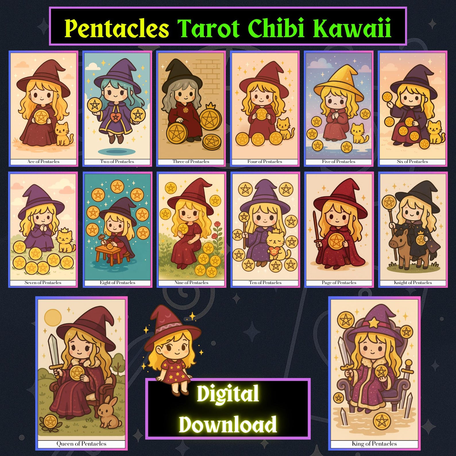 78 Chibi Kawaii Tarot Cards for Kids Child-friendly Rider Waite ...