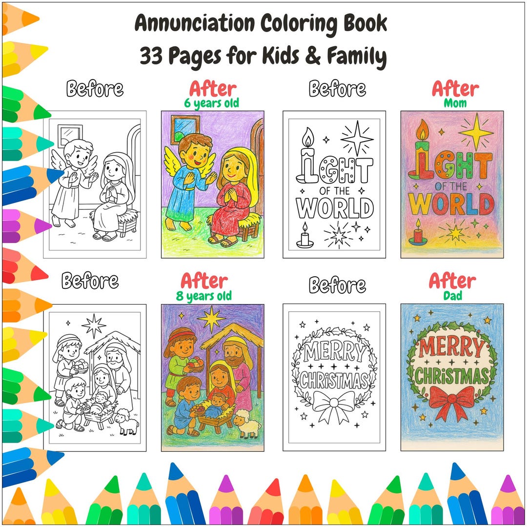 Annunciation & Birth of Jesus, Coloring Book for Kids, 33 Family ...