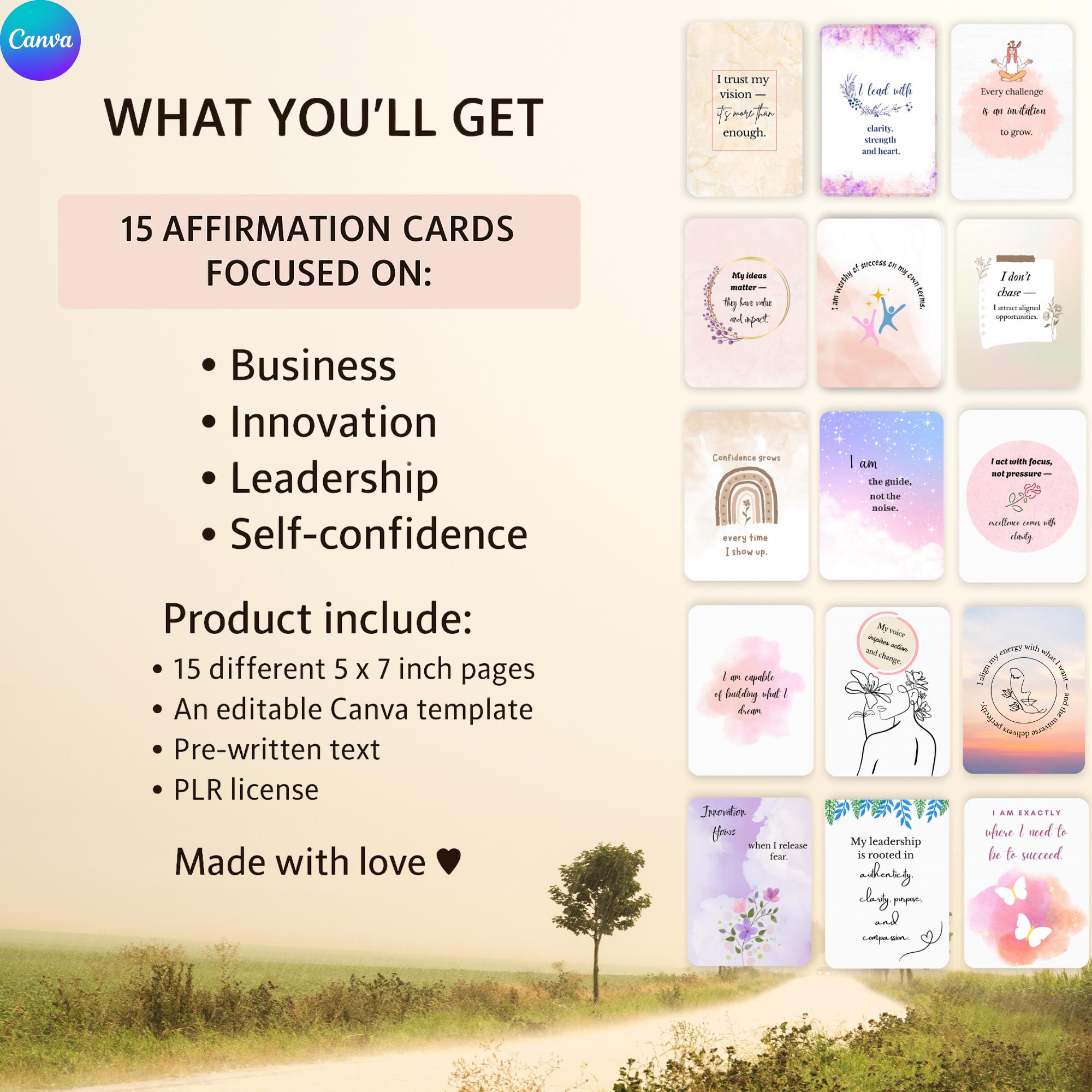 Printable PLR Affirmation Cards, Inspirational Quote Cards, Editable ...