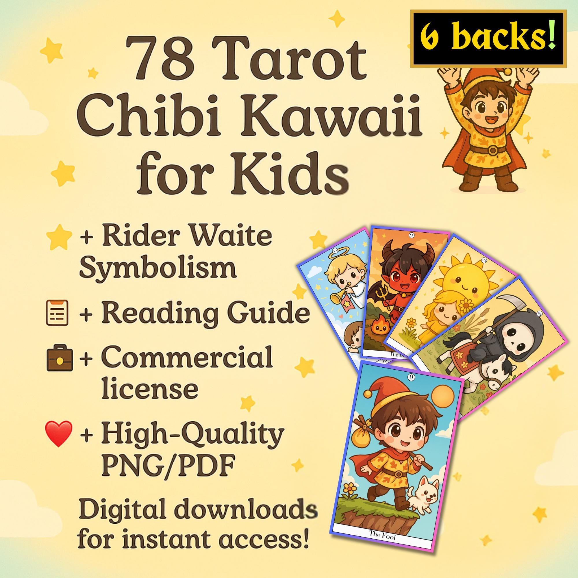 78 Chibi Kawaii Tarot Cards for Kids Child-friendly Rider Waite ...