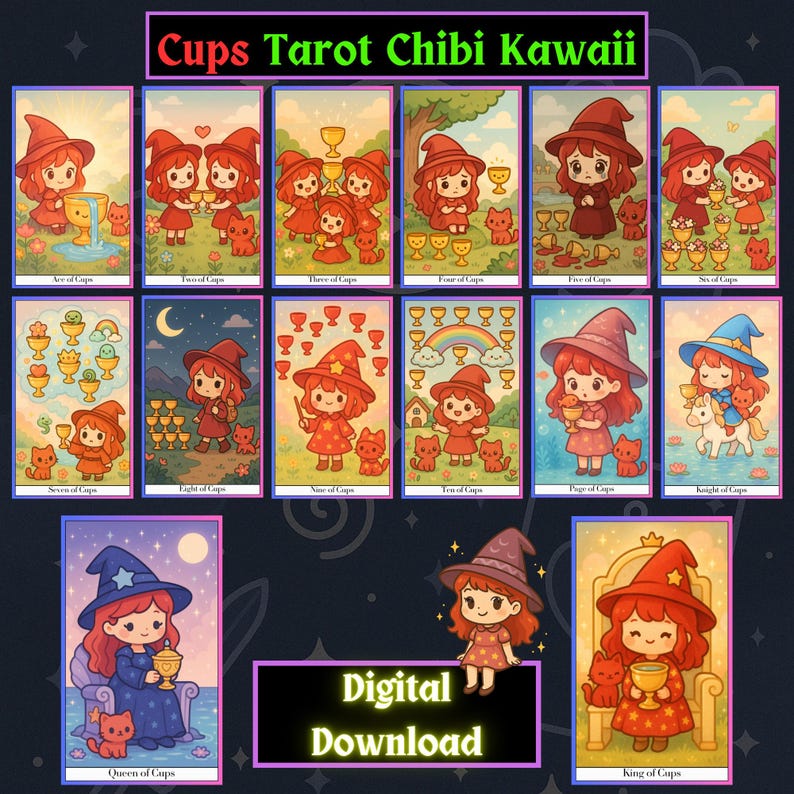 78 Chibi Kawaii Tarot Cards for Kids Child-friendly Rider Waite ...