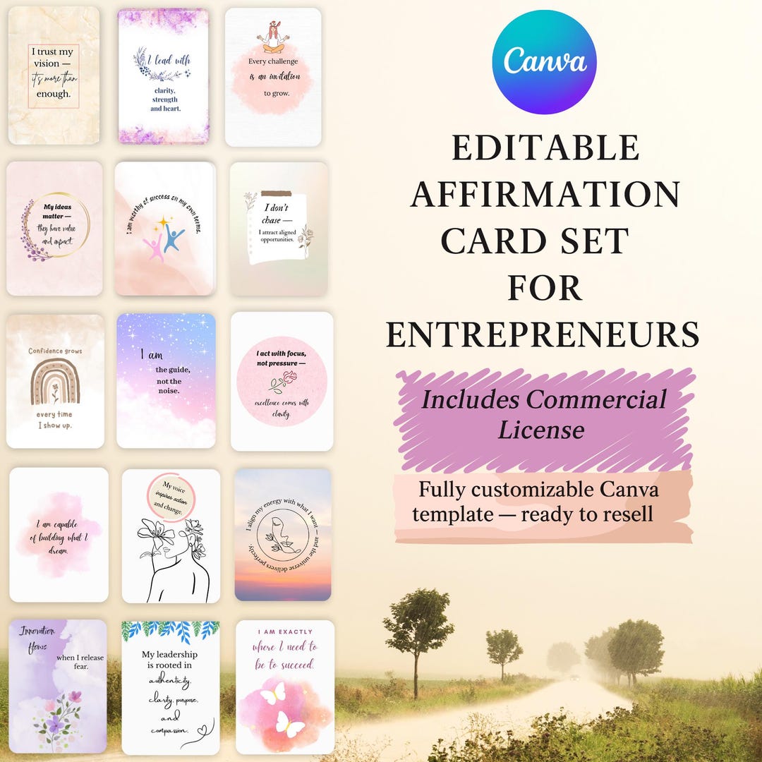 Printable PLR Affirmation Cards, Inspirational Quote Cards, Editable ...