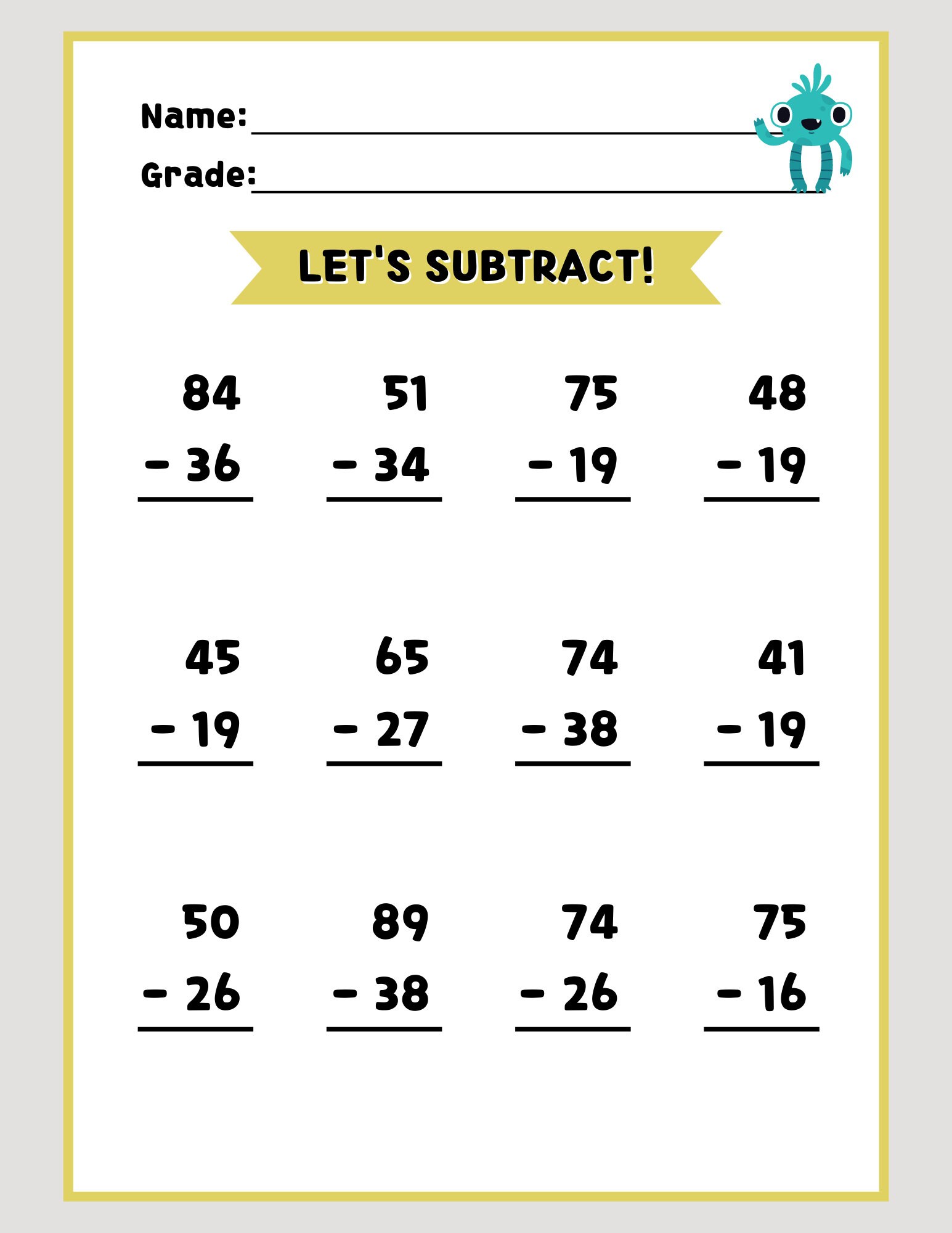 Giggle Monster Math Drill Sheet - Etsy