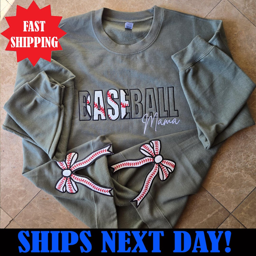 Baseball Mom Embroider Sweatshirt With Bows Baseball Mama Embroider ...