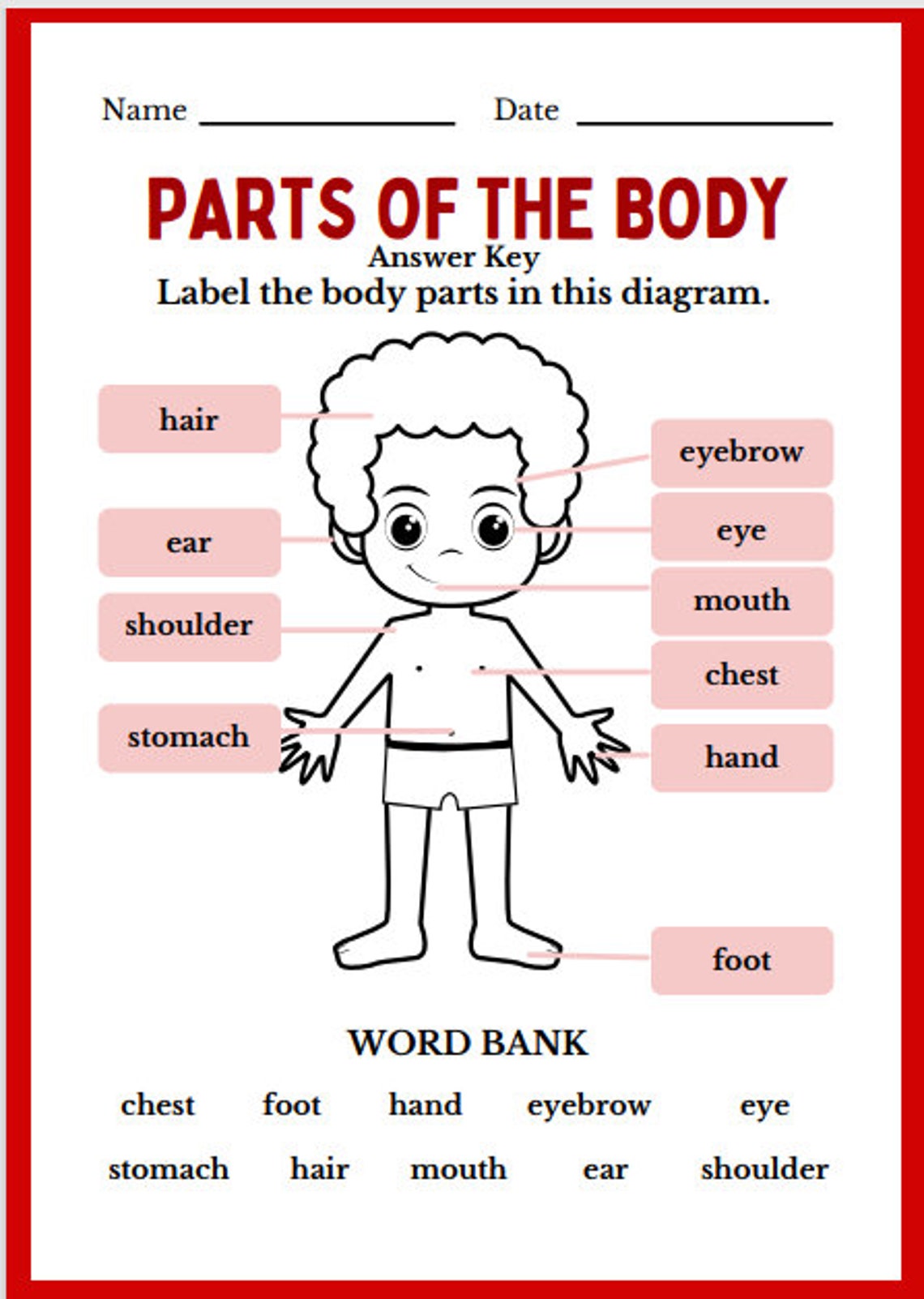 Parts of the Body Writing Practice for Kids, Toddler Workbook ...