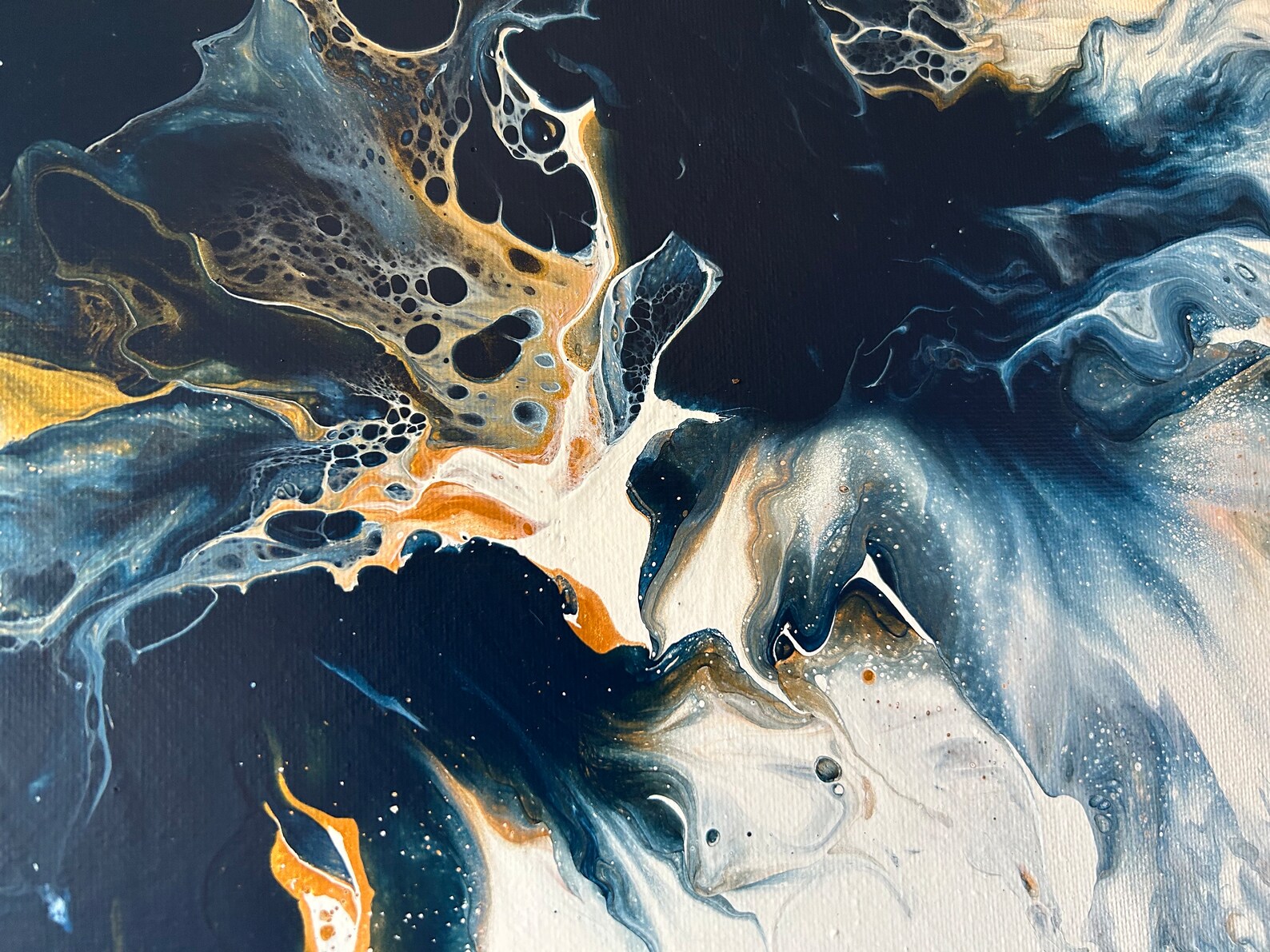 Fluid Art - “faces” Original Acrylic Dutch Pouring Navy- Gold - Etsy