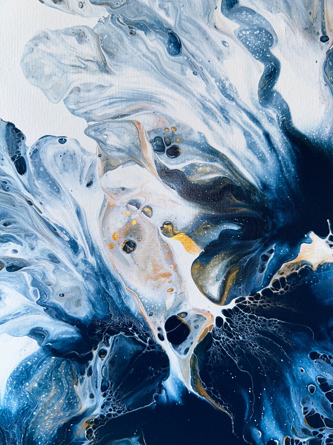 Fluid Art - “faces” Original Acrylic Dutch Pouring Navy- Gold - Etsy
