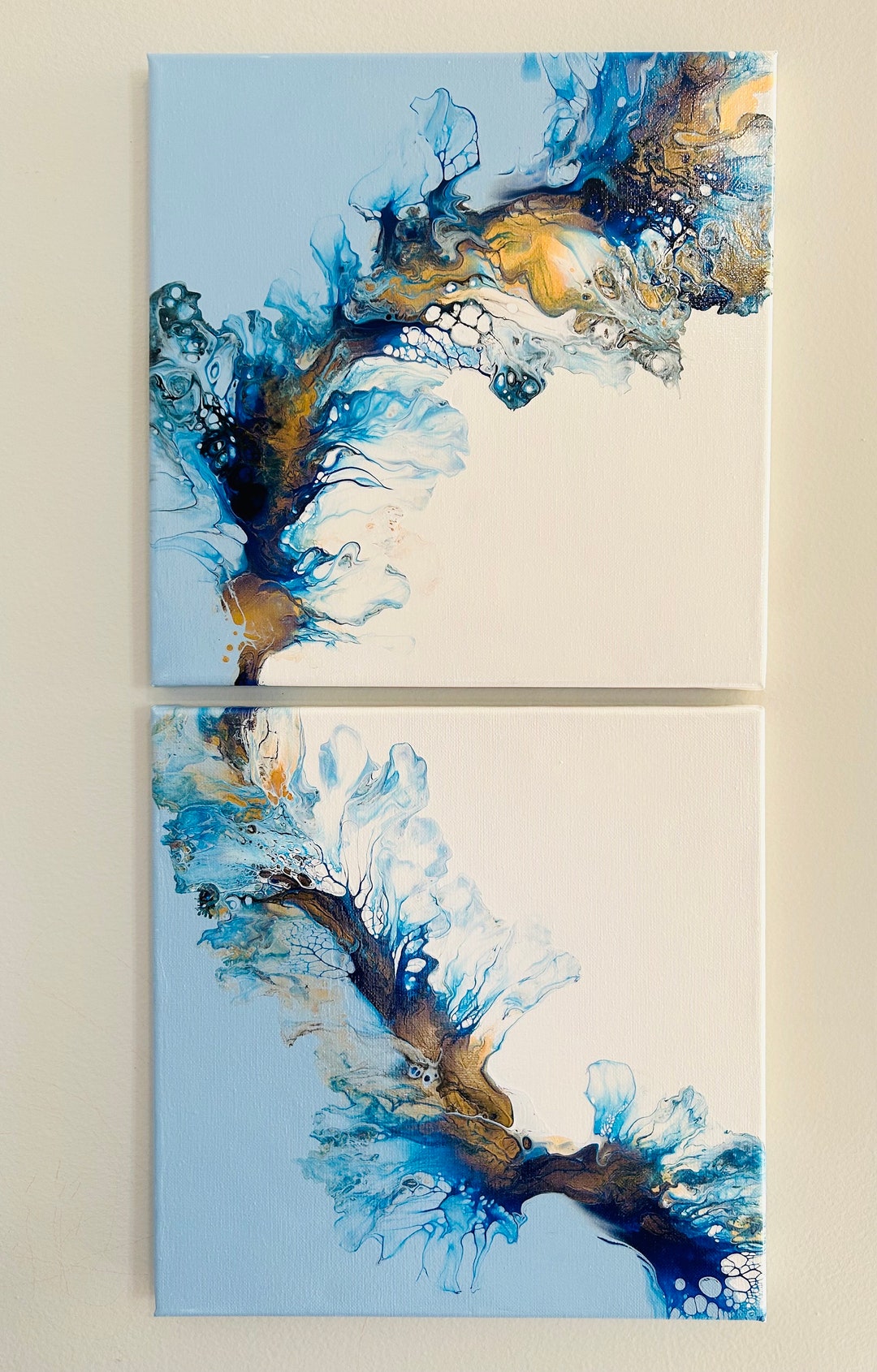 Fluid Art - a Set of Original Acrylic Dutch Pouring Blue & White 2 ...