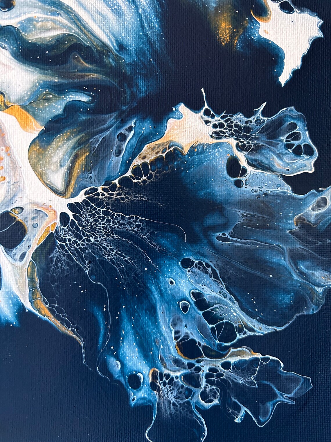 Fluid Art - “faces” Original Acrylic Dutch Pouring Navy- Gold - Etsy