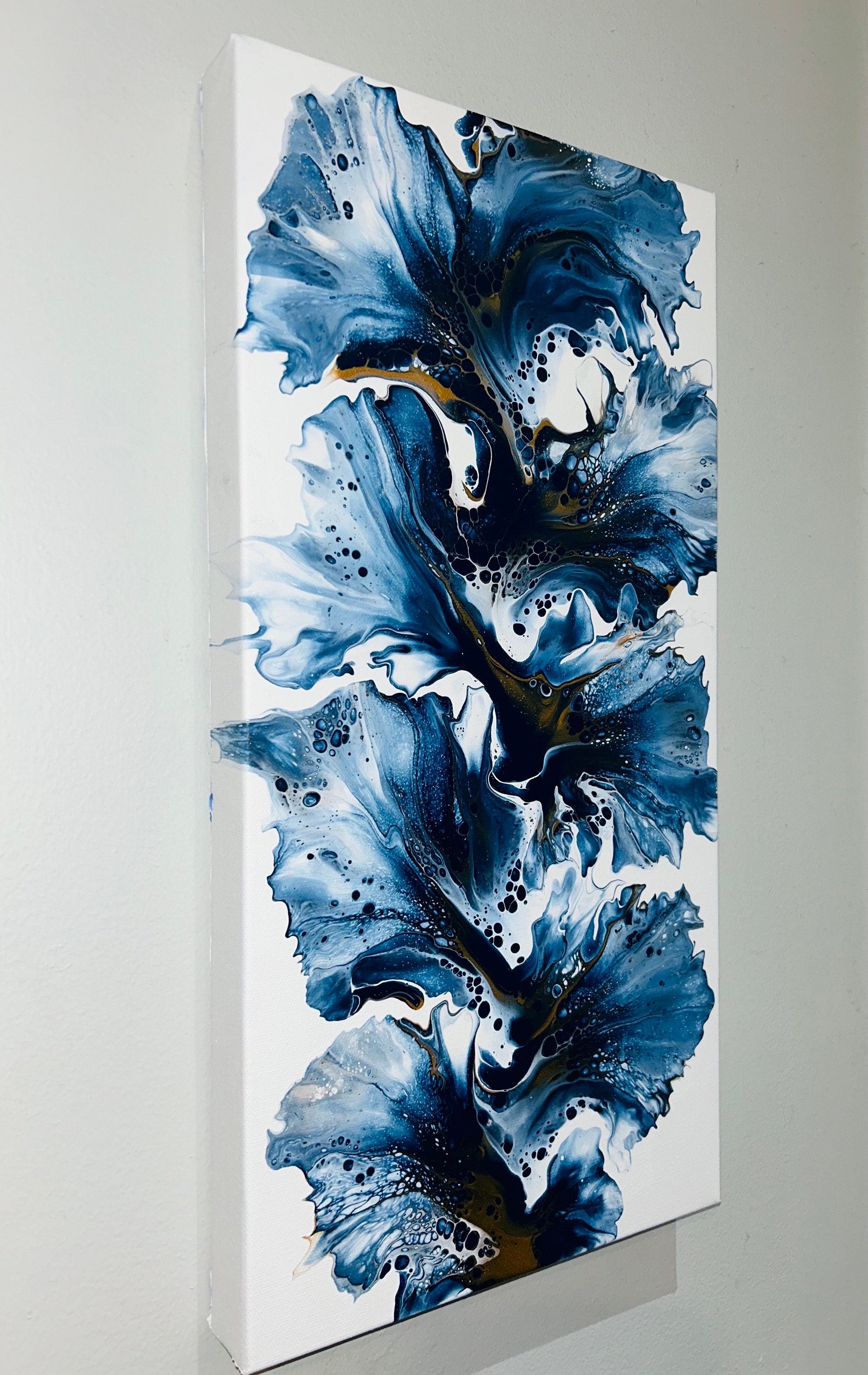 Fluid Art - Original Acrylic Dutch Pouring Navy- Gold on Gallery Canvas ...