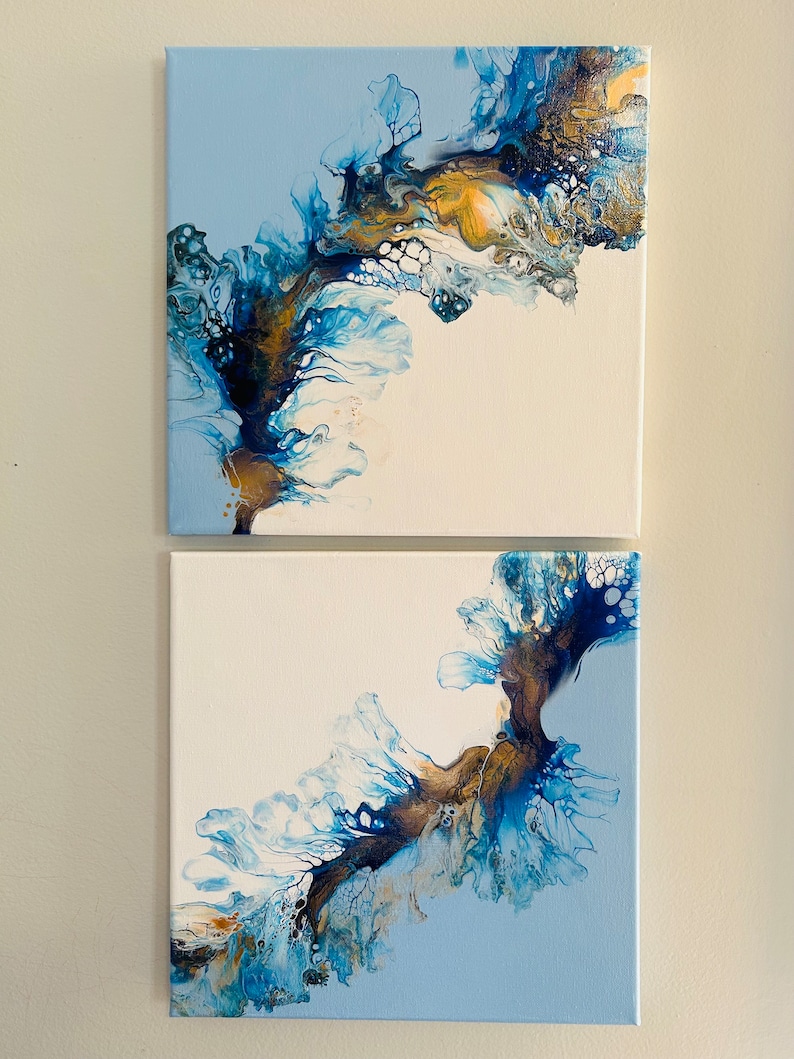 Fluid Art - a Set of Original Acrylic Dutch Pouring Blue & White 2 ...