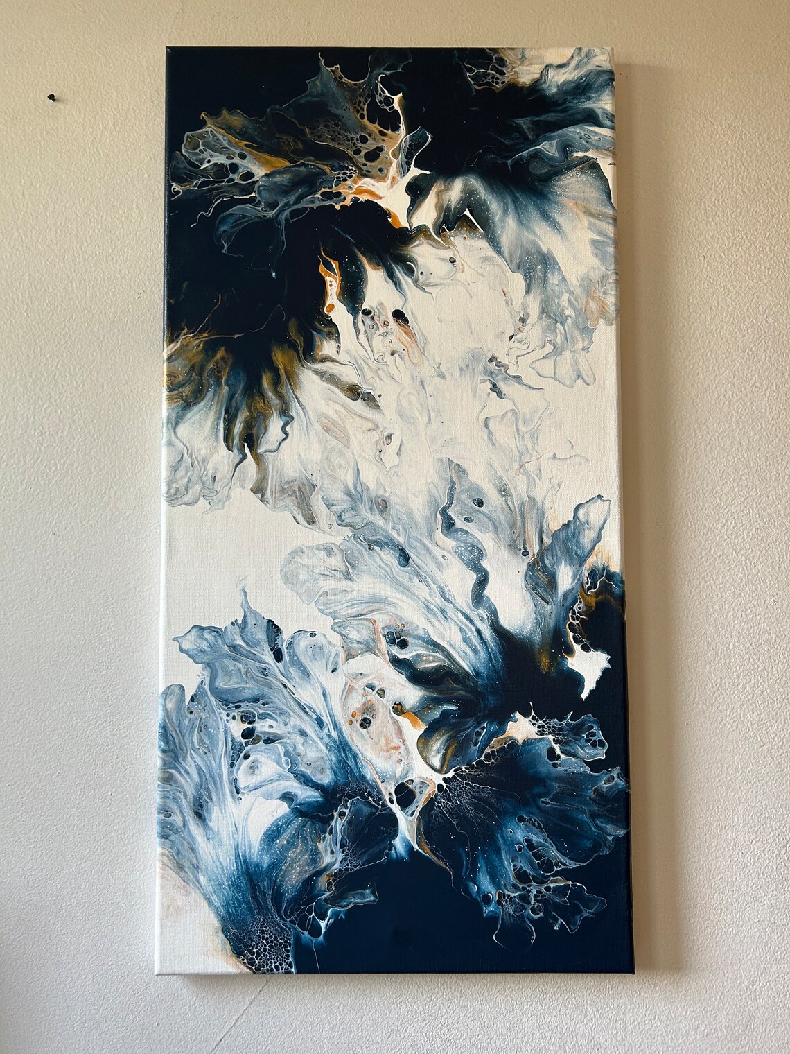 Fluid Art - “faces” Original Acrylic Dutch Pouring Navy- Gold - Etsy