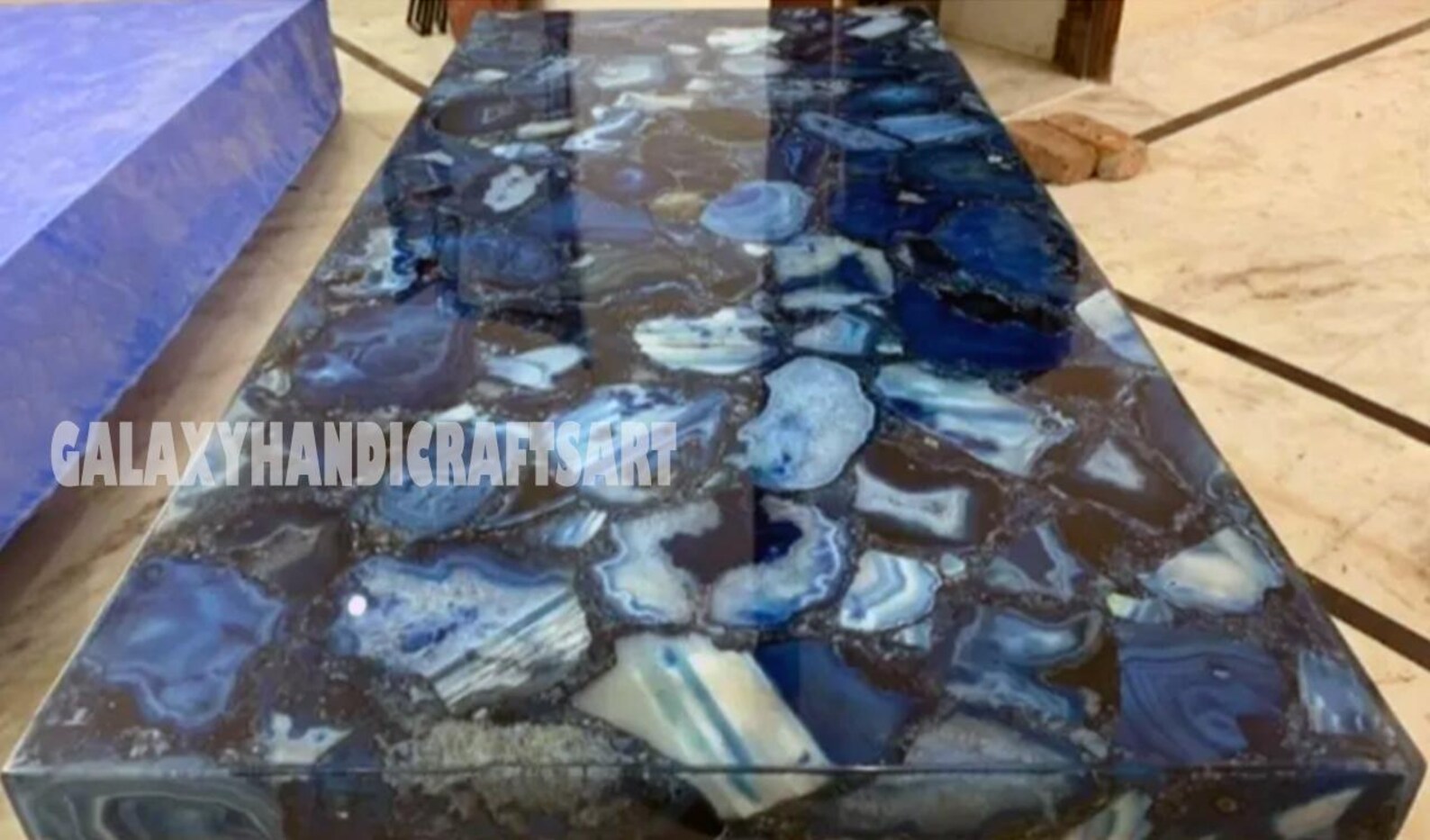 Blue Agate Slab Counter | Luxurious Custom Table Top | Natural Gemstone ...