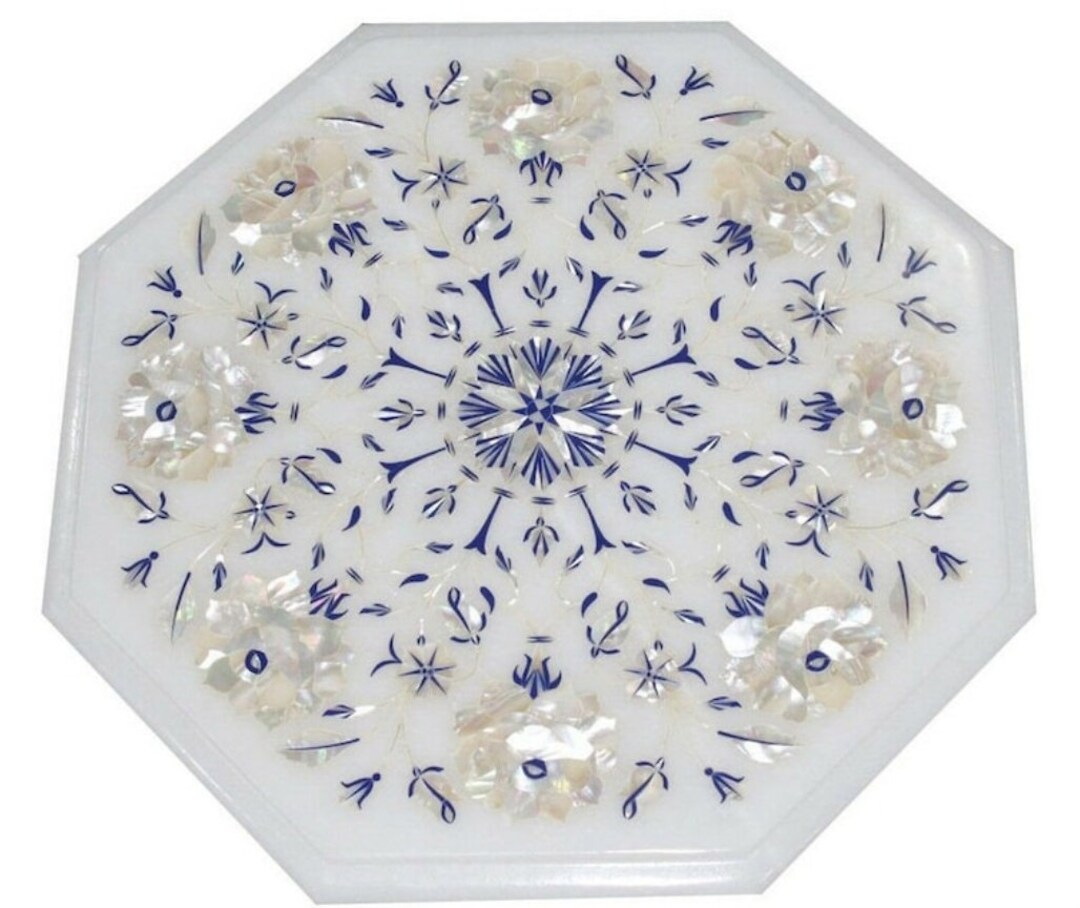Inlay Work Bedside Table: Mother of Pearl Stone, Octagon Corner Table ...