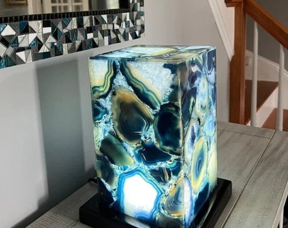 Natural Blue Agate Stone Light Lamp Center Table Lamp Corner Table ...