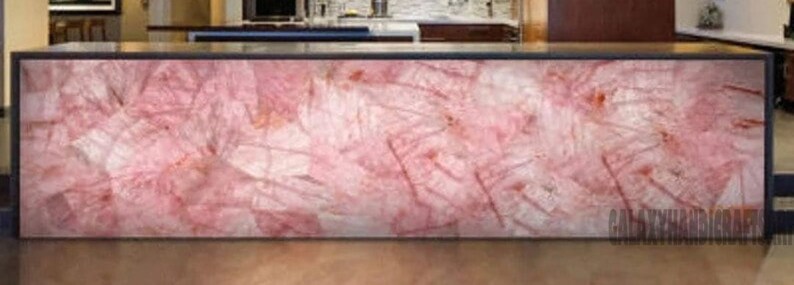 Rose Quartz Hotel Counter Side Slab | Pink Agate Kitchen Counter Side ...