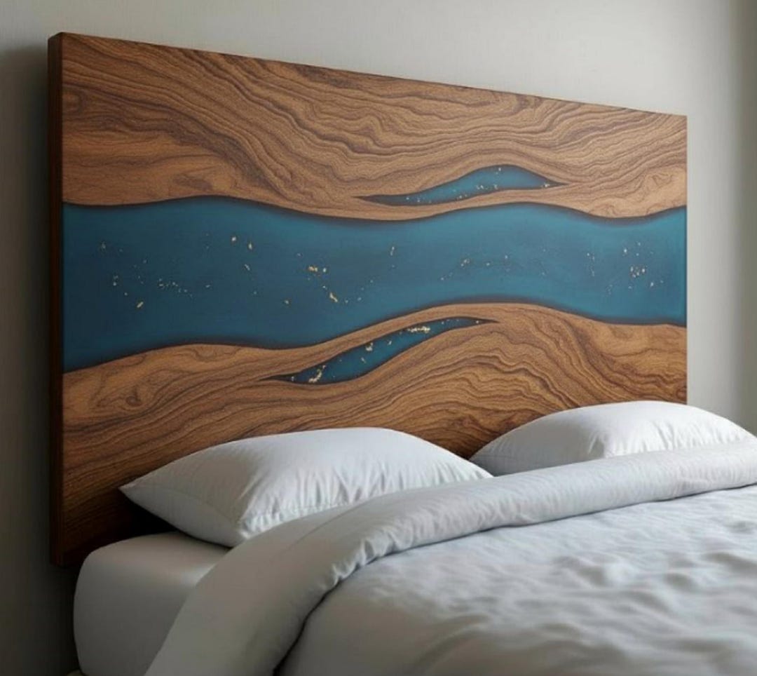 Custom Handmade Wooden Bed Backboard | Epoxy Headboard - Etsy