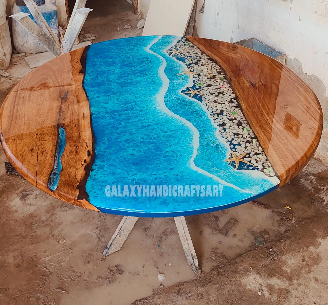 Round Epoxy Ocean Table Custom Ocean Resin Table Handmade Coastal Decor ...