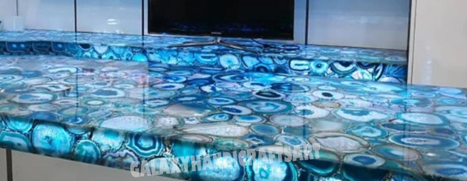 Blue Agate Slab Counter | Luxurious Custom Table Top | Natural Gemstone ...