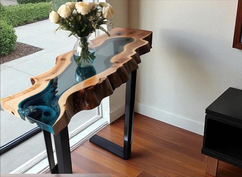 Handmade Live Edge Epoxy Resin Console Table: Modern Accent Furniture ...