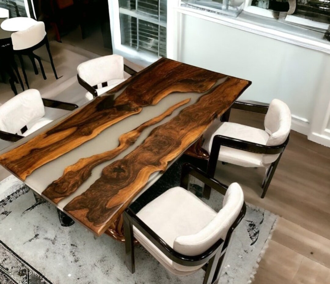 Custom Dining Table Epoxy Dine Room Table Epoxy Kitchen Table Live Edge ...