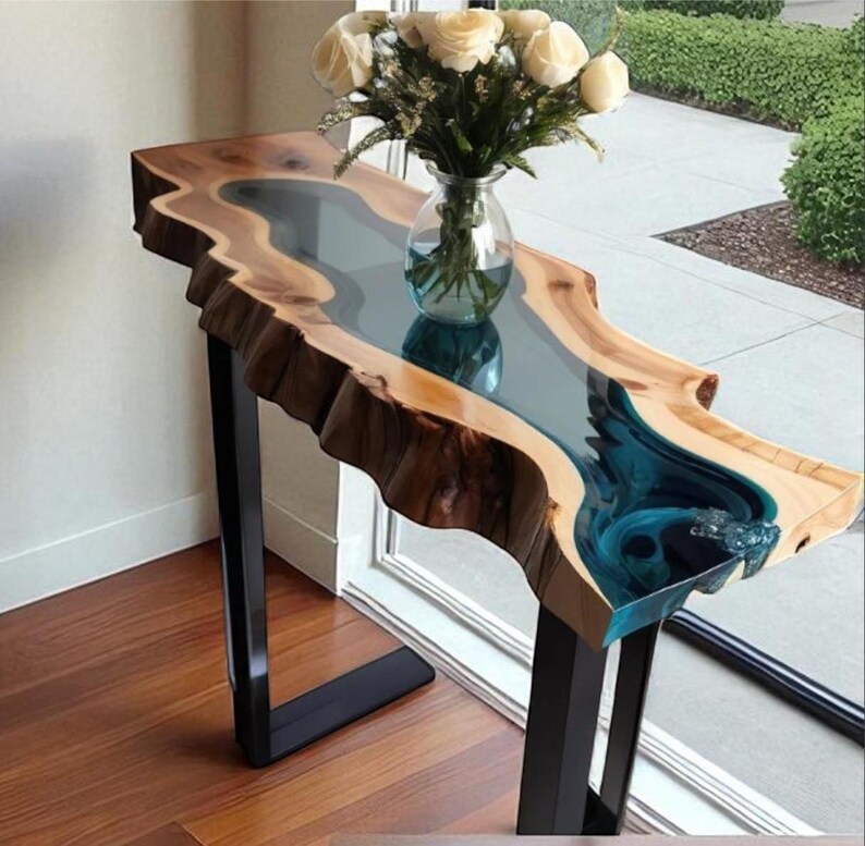 Handmade Live Edge Epoxy Resin Console Table: Modern Accent Furniture ...