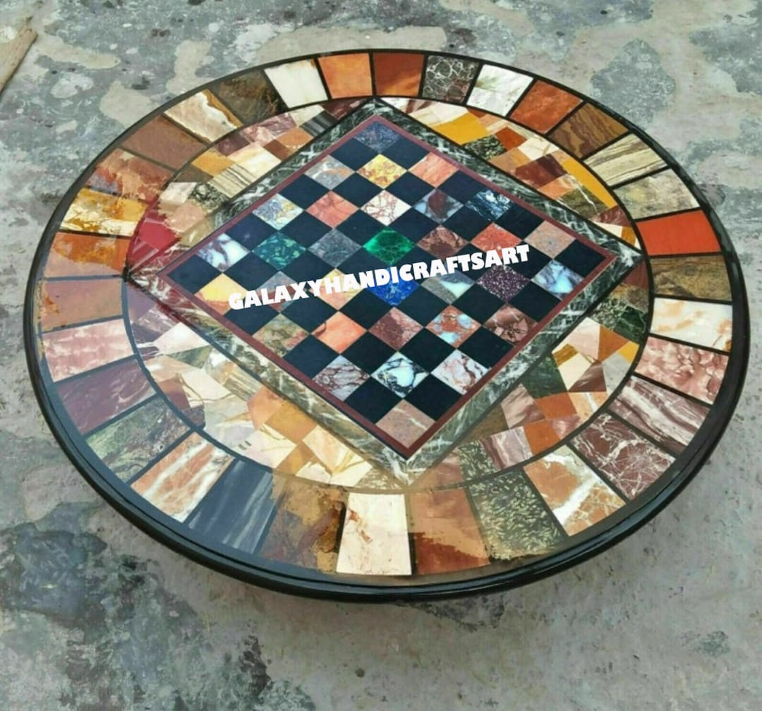 Multi Color Chess Board Handmade Art | Round Chess Board Game Table Top ...