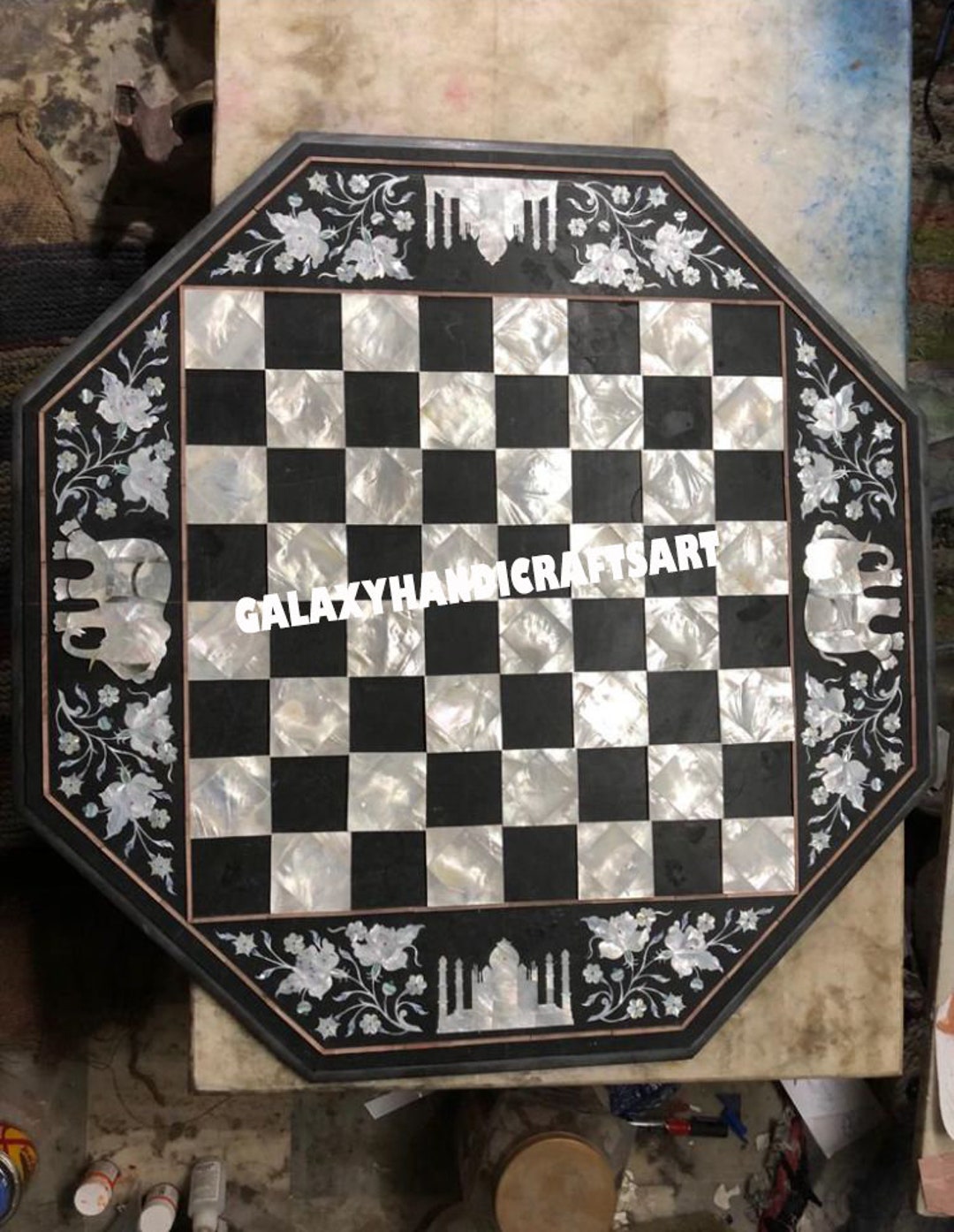 Black Marble Chess Board | Handmade Marble Chess Set Inlaid With Mother ...
