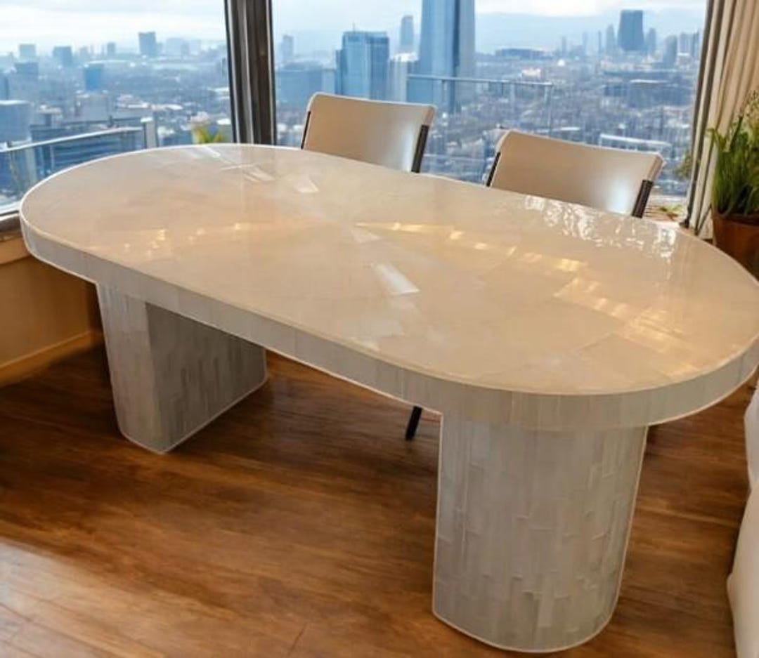 Selenite Dining Table With Twin Pedestal Base | Elegant Centerpiece ...