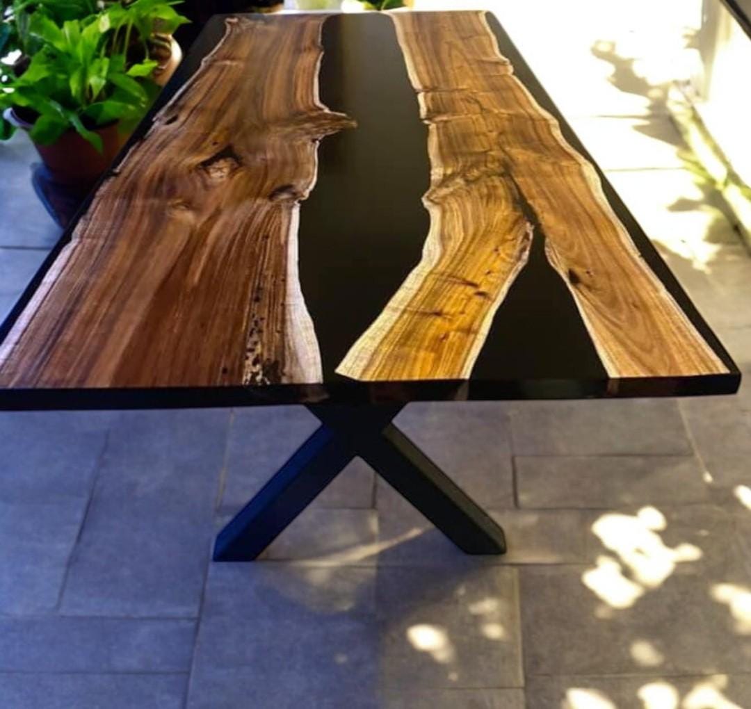 Custom Black Epoxy Resin Table | Wooden Epoxy Dinning Table | Epoxy ...