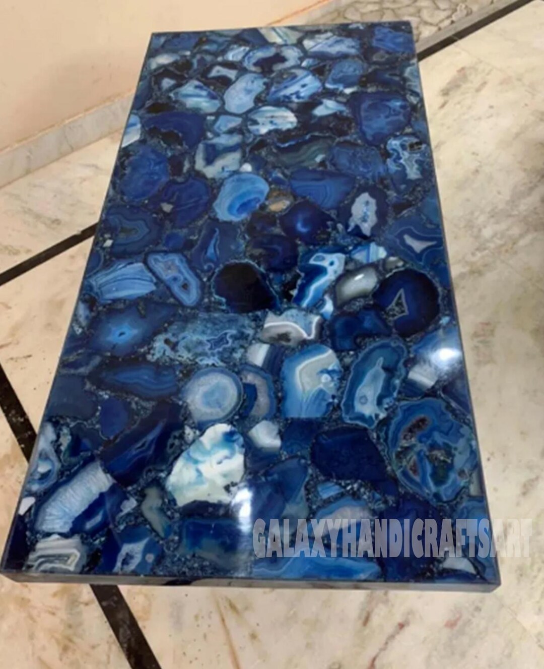 Blue Agate Slab Counter | Luxurious Custom Table Top | Natural Gemstone ...
