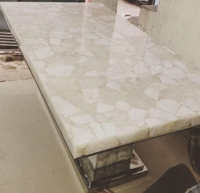 White Quartz Dining Table Top | Center Table Top | Kitchen Counter ...
